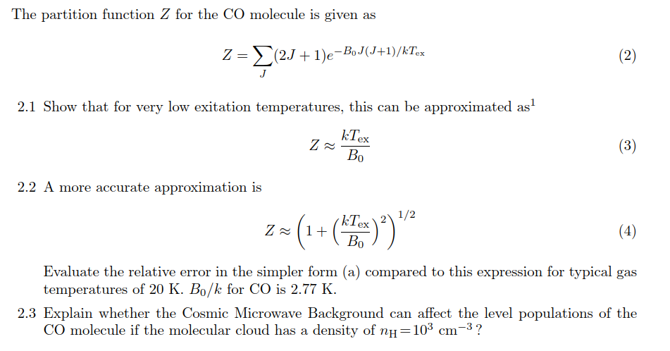Solved The partition function Z for the CO molecule is given | Chegg.com