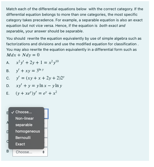 Solved Match each of the differential equations below with | Chegg.com