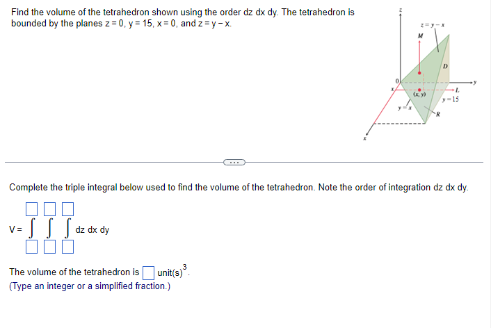 Solved Find the volume of the tetrahedron shown using the | Chegg.com