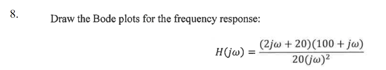 Solved Draw the Bode plots for the frequency response: H(a) | Chegg.com