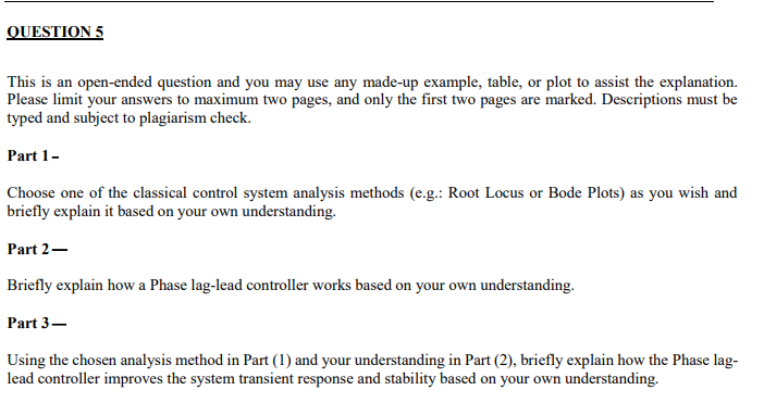 Solved QUESTION 5 This is an open-ended question and you may | Chegg.com