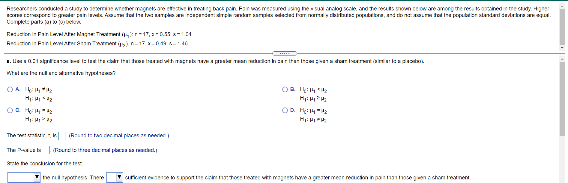 Solved Researchers conducted a study to determine whether | Chegg.com