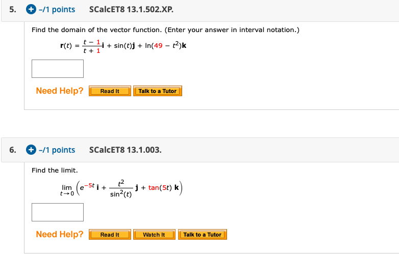 Solved + -/1 points SCalcET8 13.1.502.XP. Find the domain of | Chegg.com