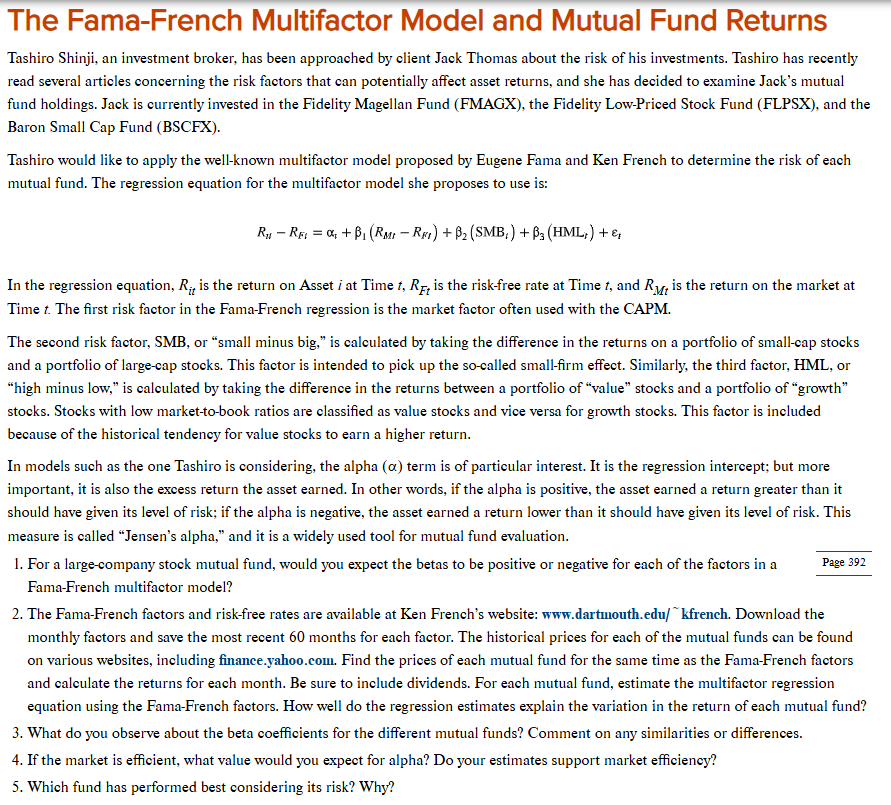 Solved The Fama-French Multifactor Model and Mutual Fund | Chegg.com