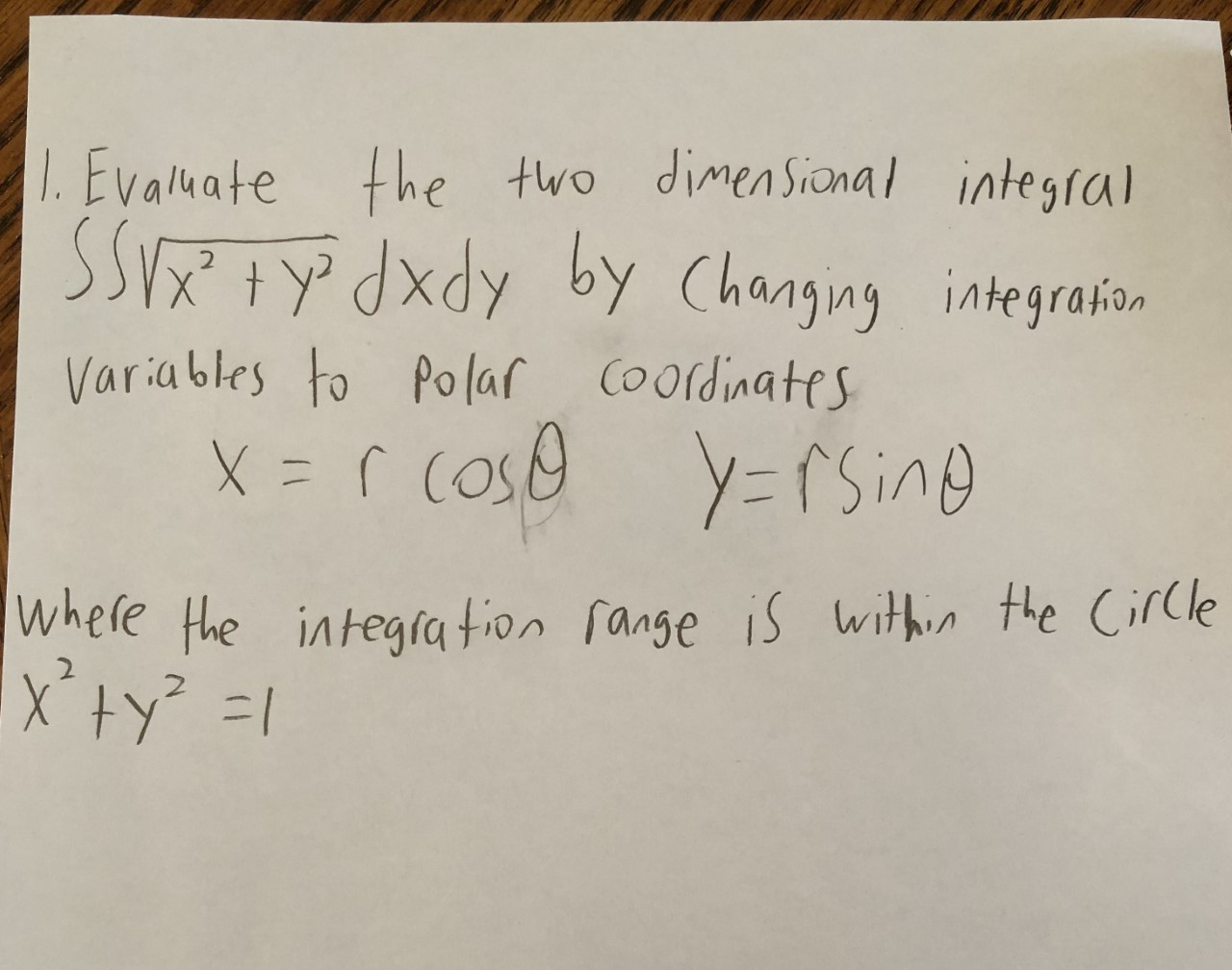 Solved 11. Evaluate the two dimensional integral SSVx² + y² | Chegg.com