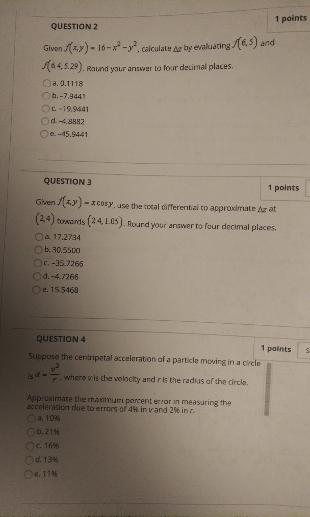 Solved 1 points QUESTION 2 Gven)- 16-x2-y2 calculate ar by | Chegg.com