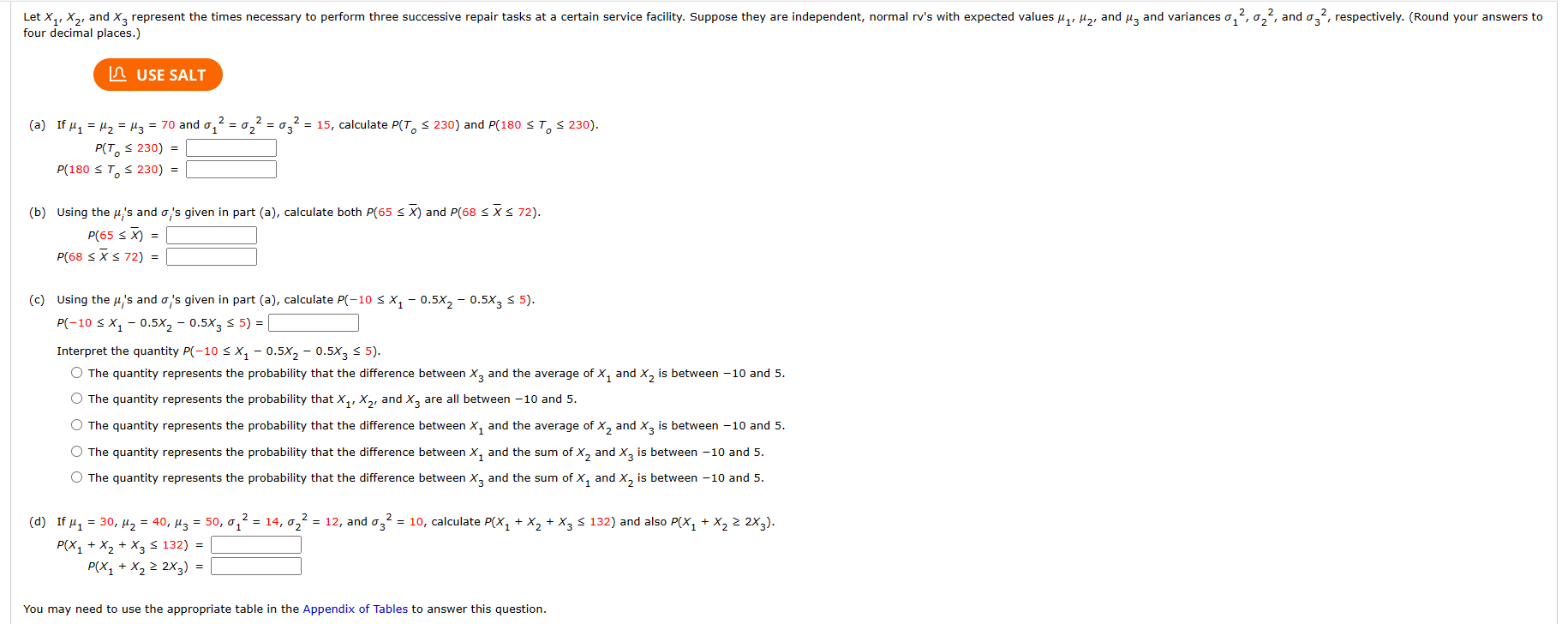 Solved four decimal places.) (a) If μ1=μ2=μ3=70 and | Chegg.com