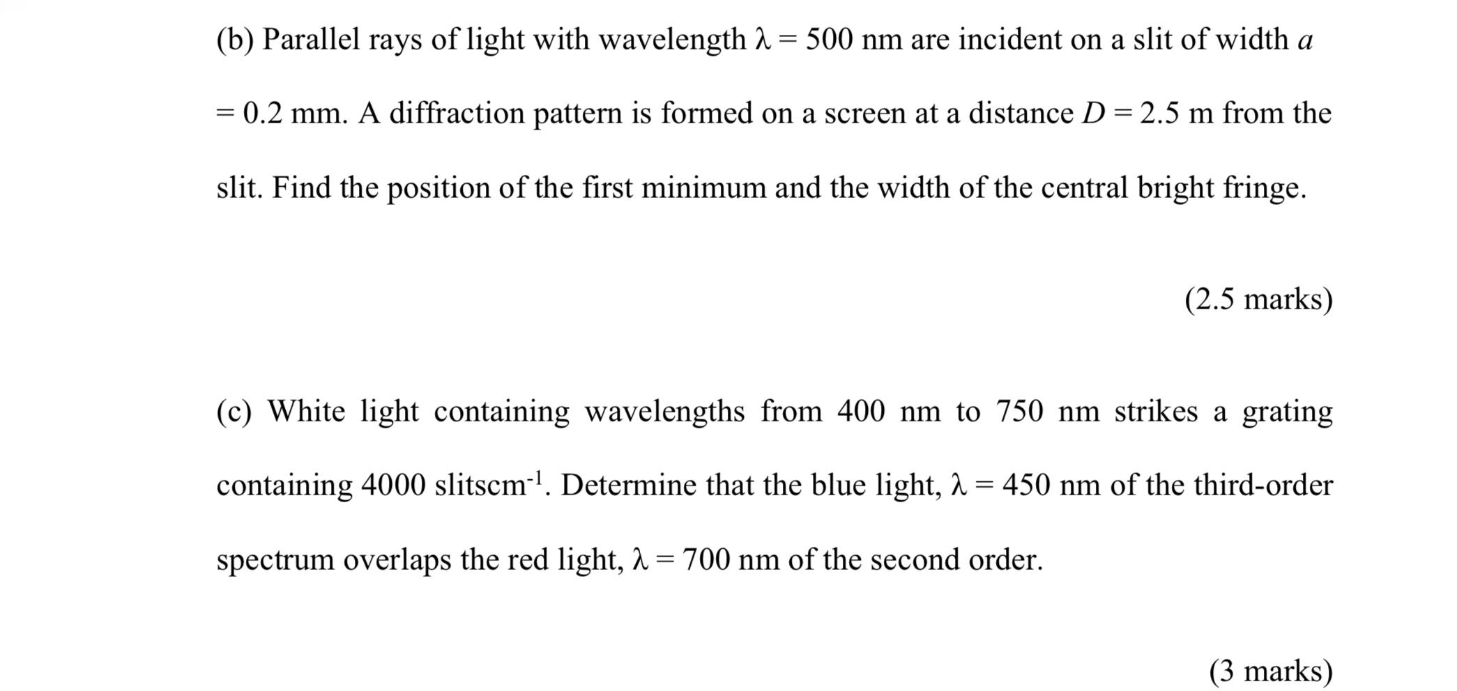 Solved (b) Parallel rays of light with wavelength λ = 500 nm | Chegg.com
