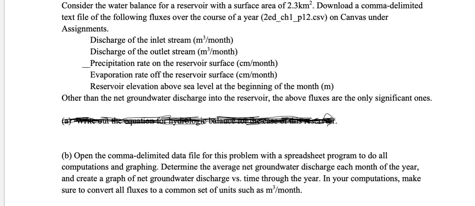 Consider the water balance for a reservoir with a | Chegg.com