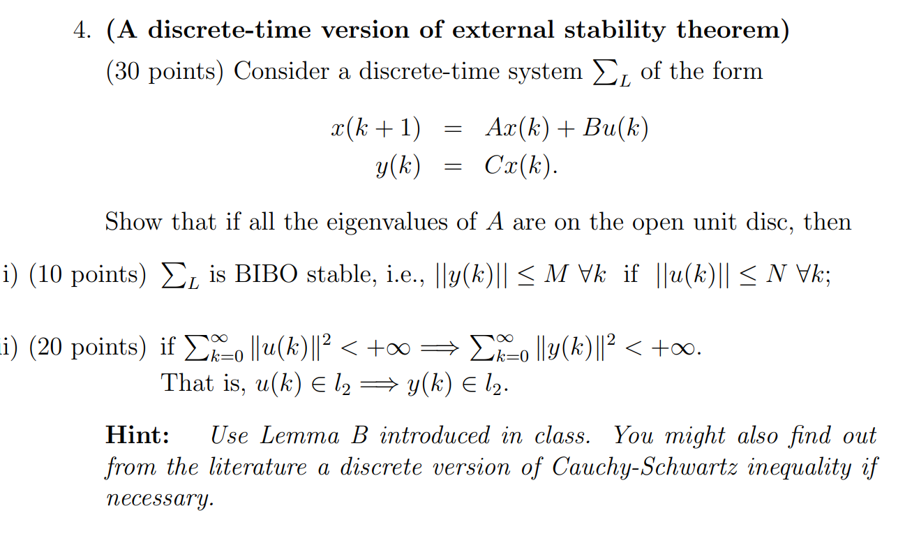 4. (A discrete-time version of external stability | Chegg.com