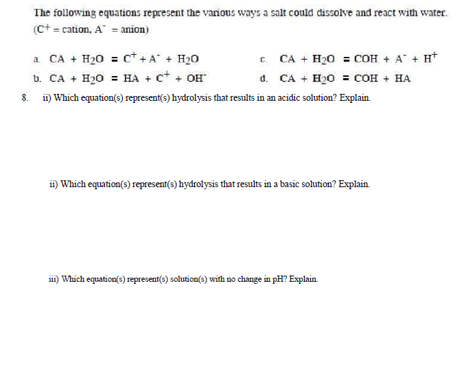 Solved The following equations represent the various ways a | Chegg.com