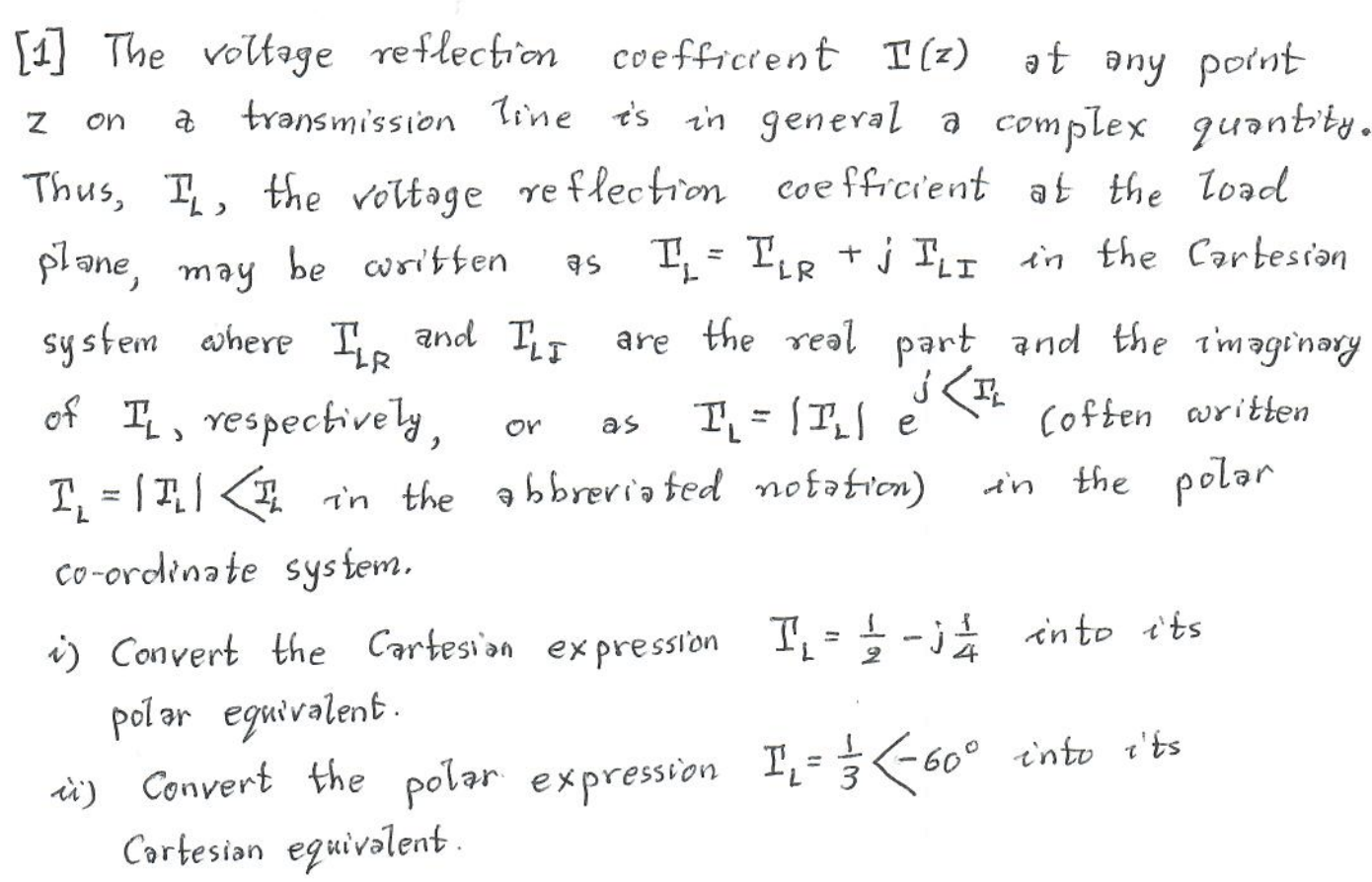 Solved [1] The voltage reflection coefficient I(z) at any | Chegg.com