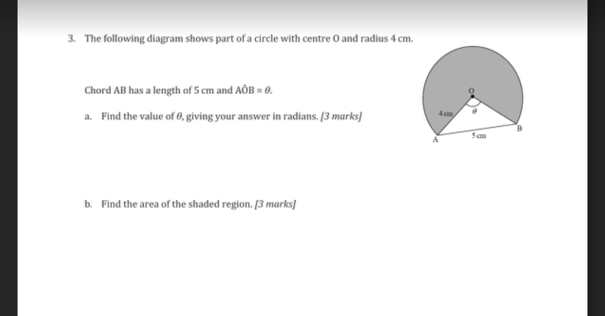 Solved 3. The following diagram shows part of a circle with | Chegg.com