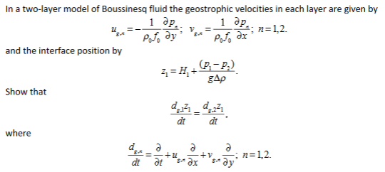Solved In a two-layer model of Boussinesq fluid the | Chegg.com
