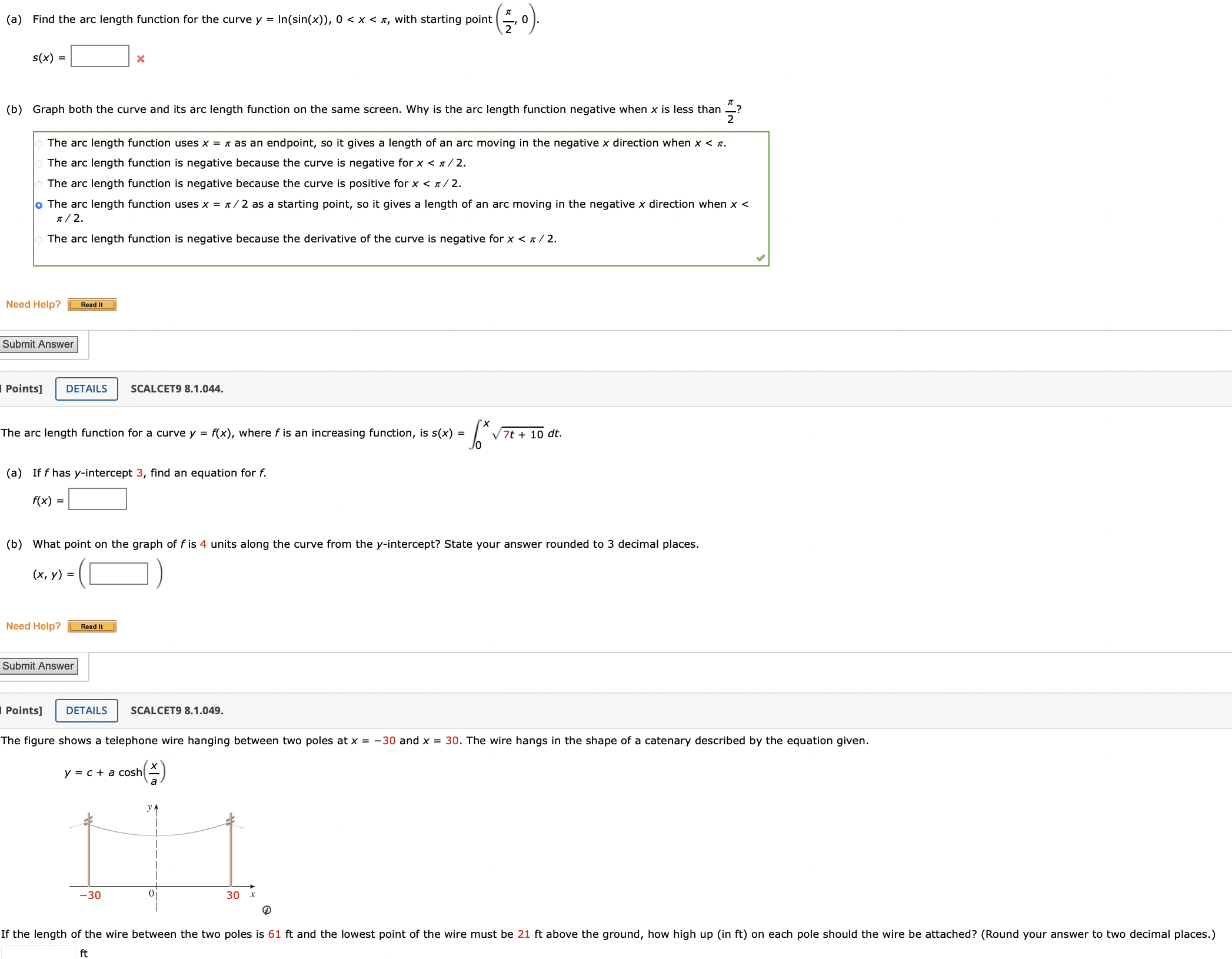 Solved (a) Find the arc length function for the curve | Chegg.com