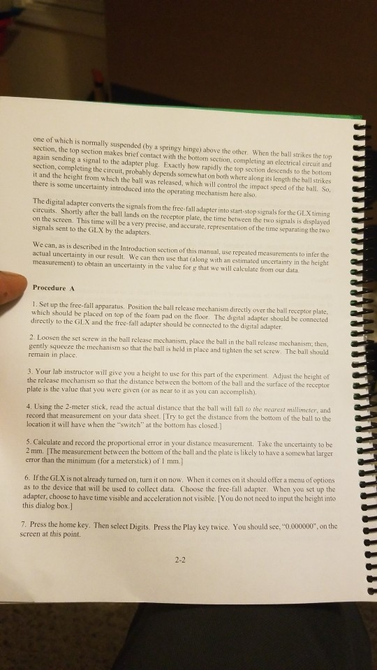 Experiment 2. Local Free-Fall Acceleration Purpose To | Chegg.com