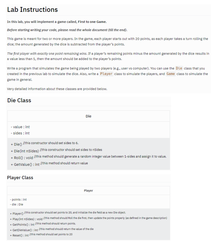 Solved In this lab, you will implement a game called, First | Chegg.com