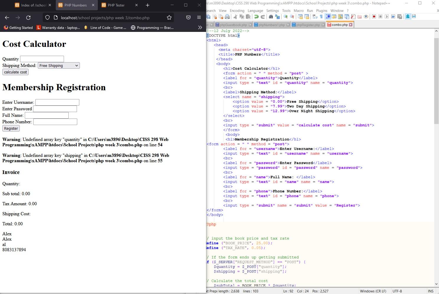 Solved I tried to combine two programs I created in notepad | Chegg.com