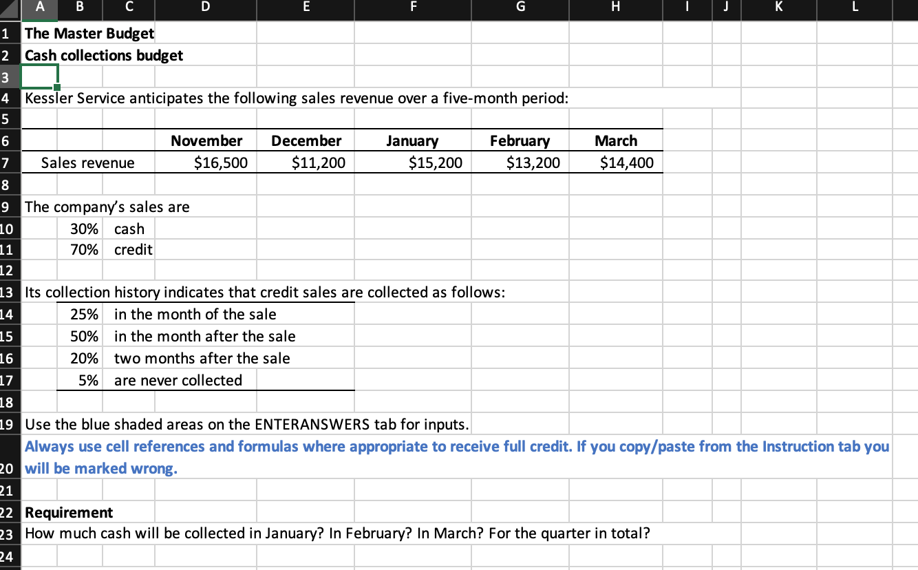 Solved А в т с 1 The Master Budget 2 Cash collections budget | Chegg.com