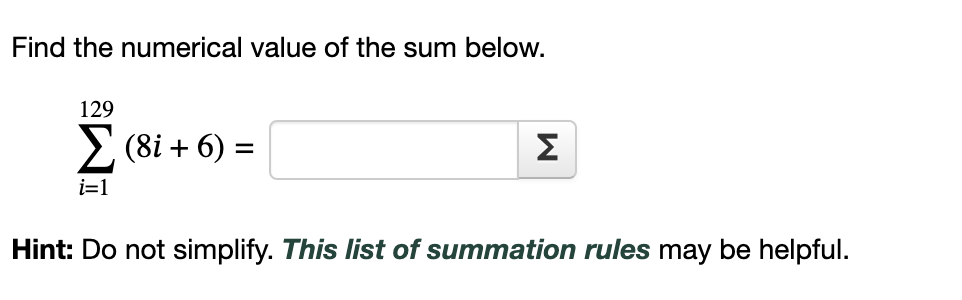 Solved Find the numerical value of the sum below. | Chegg.com