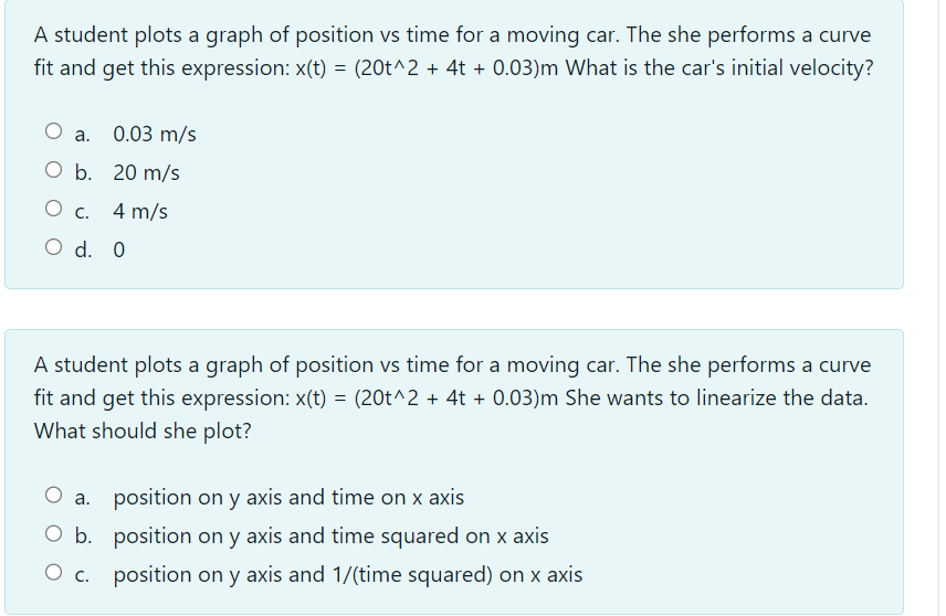Solved A student plots a graph of position vs time for a | Chegg.com