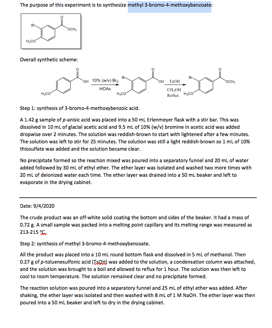 Solved Write-Up Sheet for Multi-step Synthesis Experiment | Chegg.com