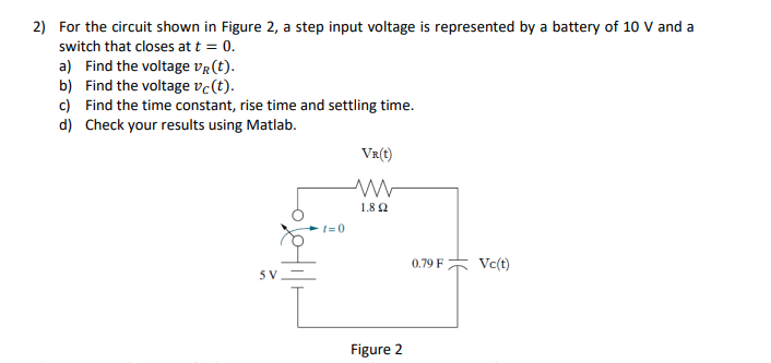 Solved 2) For the circuit shown in Figure 2, a step input | Chegg.com