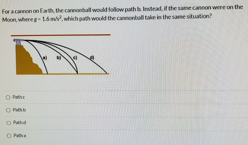 Solved For a cannon on Earth, the cannonball would follow | Chegg.com