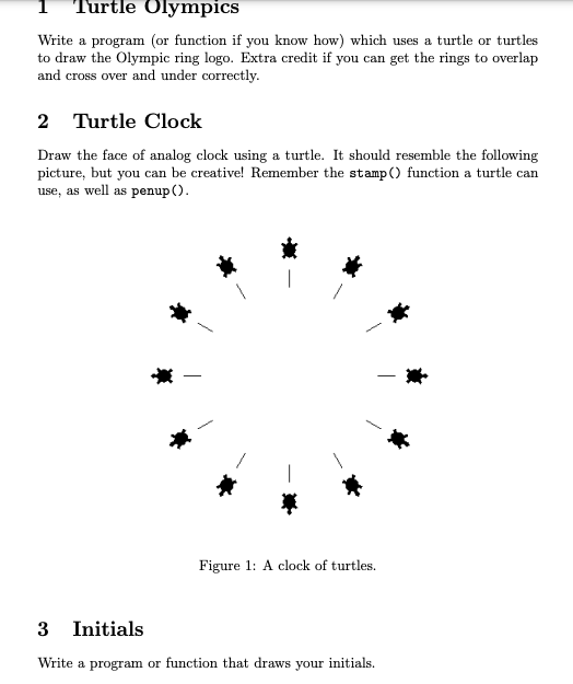 Solved Figure 1: A clock of turtles.3 ﻿InitialsWrite a | Chegg.com