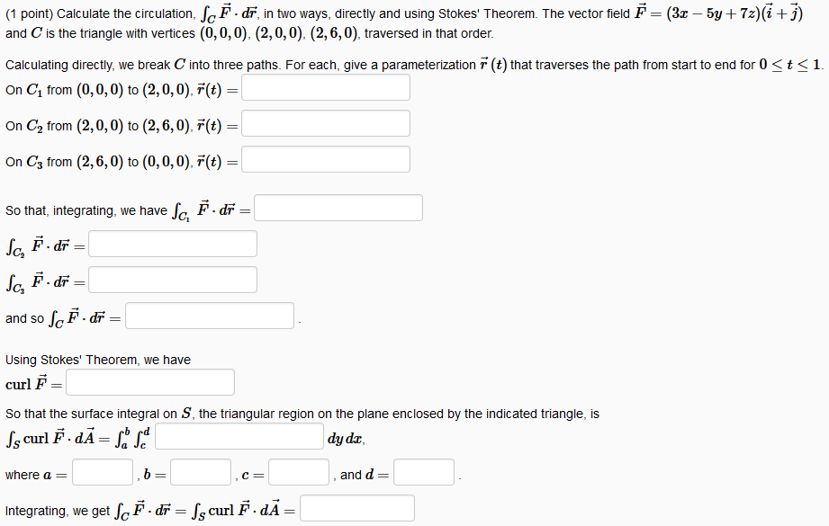 (1 point) Calculate the circulation, ScF-di, in two | Chegg.com