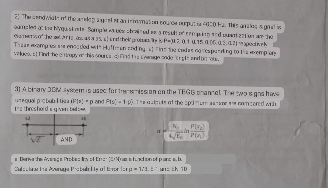 2) The bandwidth of the analog signal at an | Chegg.com