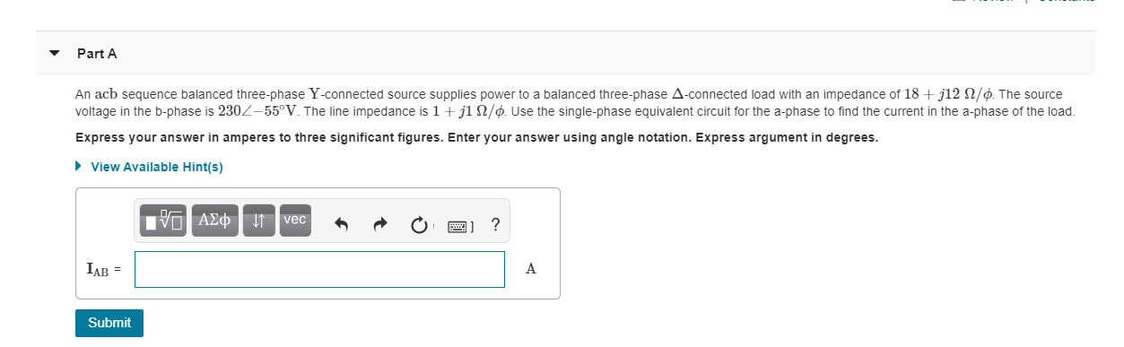 Solved Part A An acb sequence balanced three-phase | Chegg.com
