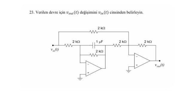 Solved Determine the value of vout (t) in vin (t) for the | Chegg.com