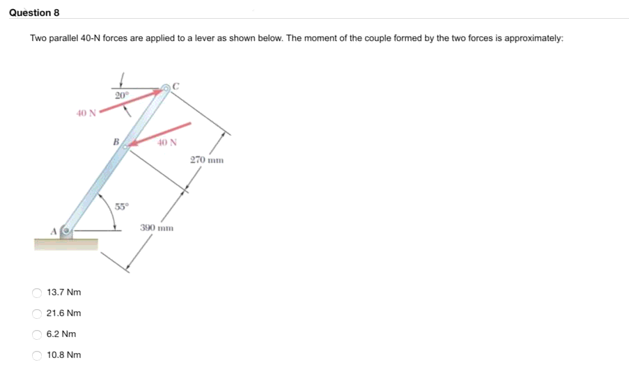 Solved Question 8 Two parallel 40-N forces are applied to a | Chegg.com