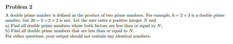 Solved Problem 2 A double prime number is defined as the | Chegg.com