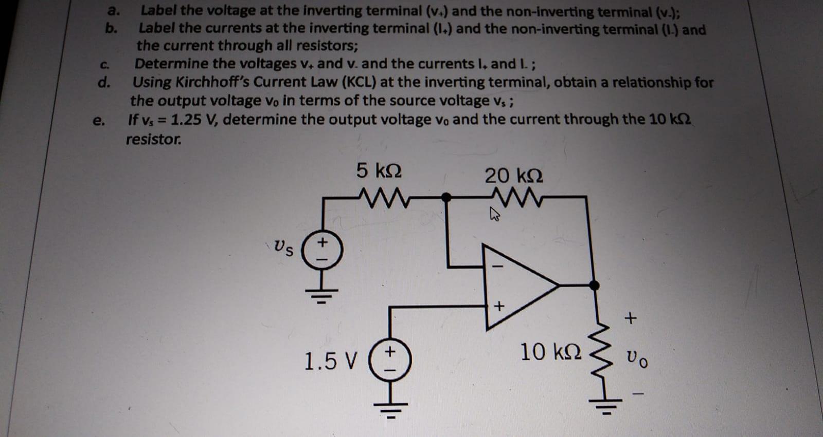 Solved a. b. C. Label the voltage at the inverting terminal | Chegg.com
