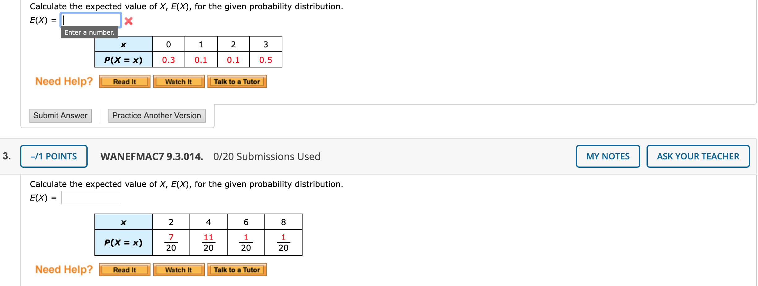 Solved Calculate the expected value of X, E(X), for the | Chegg.com