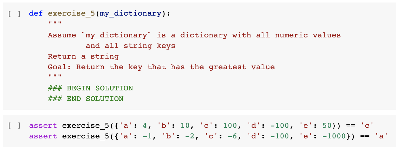 Solved [ ] def exercise_5 (my_dictionary): Assume | Chegg.com