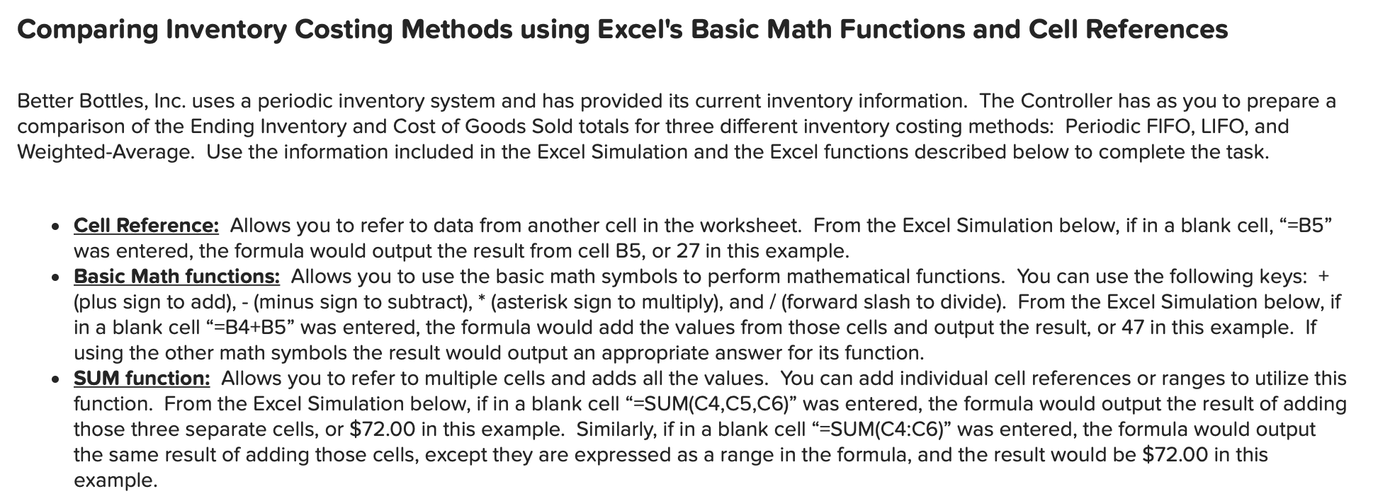 Solved Comparing Inventory Costing Methods using Excel's | Chegg.com