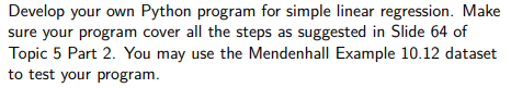 Solved Develop your own Python program for simple linear | Chegg.com