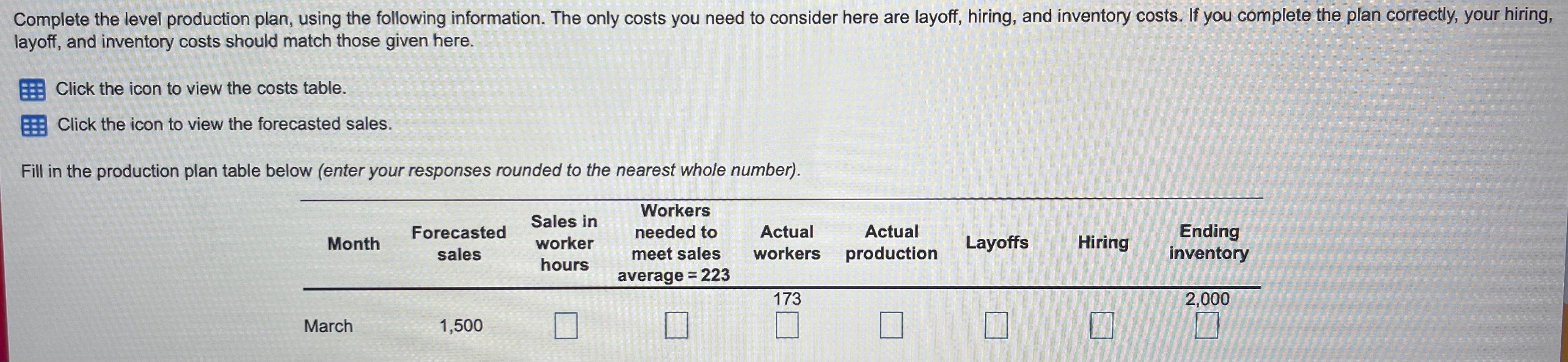 Solved Complete the level production plan, using the | Chegg.com