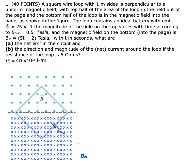 Solved 1. (40 POINTS) A square wire loop with 1 m sides is | Chegg.com
