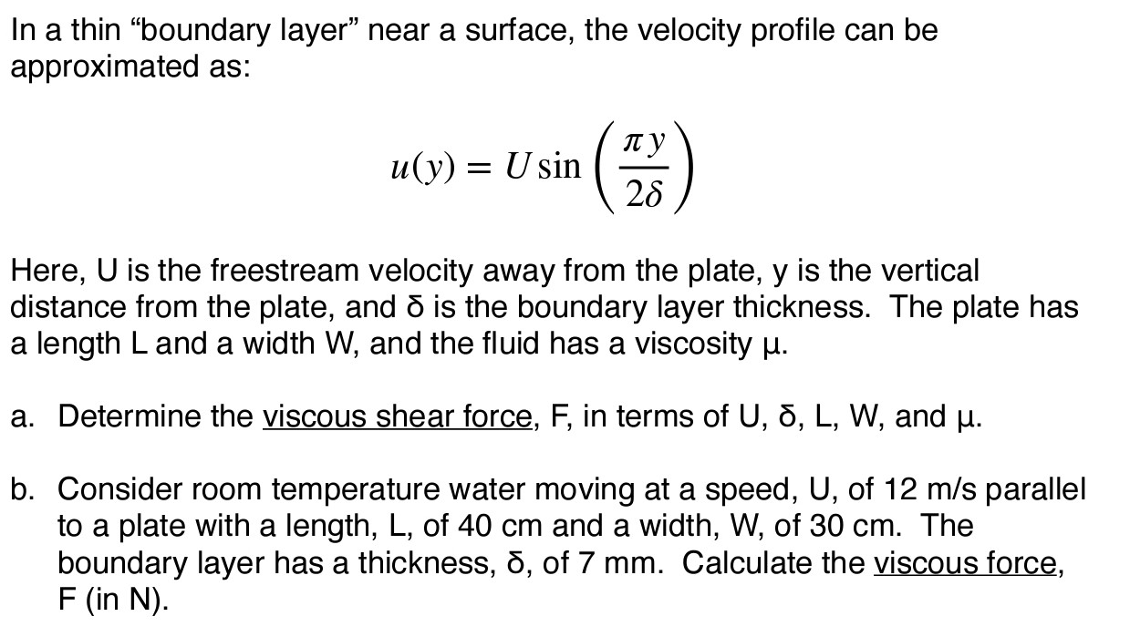 Solved In a thin "boundary layer" near a surface, the | Chegg.com