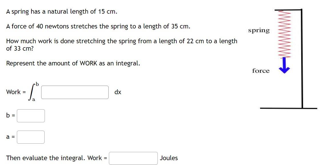 Solved A spring has a natural length of 15 cm. A force of 40 | Chegg.com