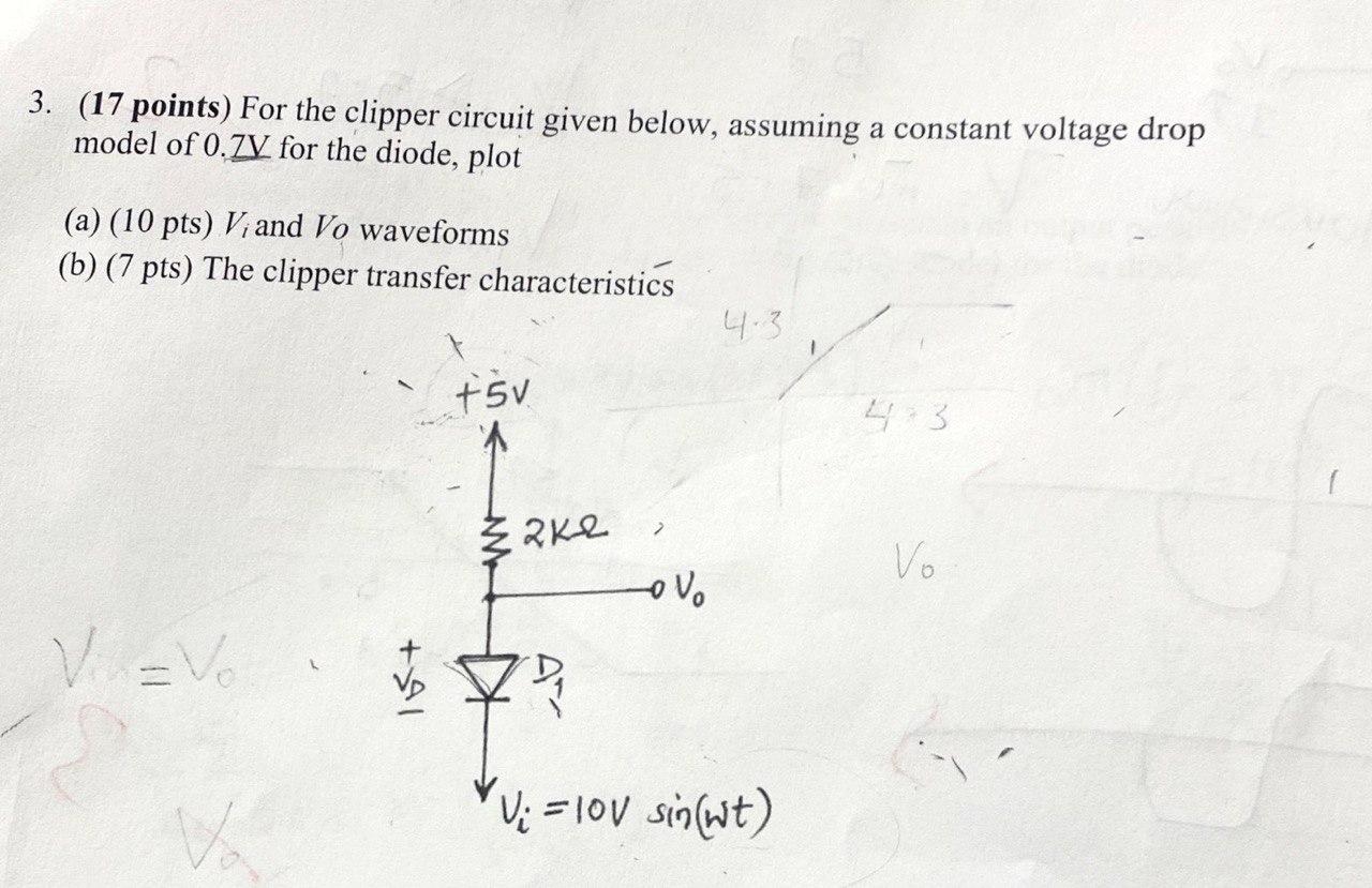 Solved 3. (17 points) For the clipper circuit given below, | Chegg.com