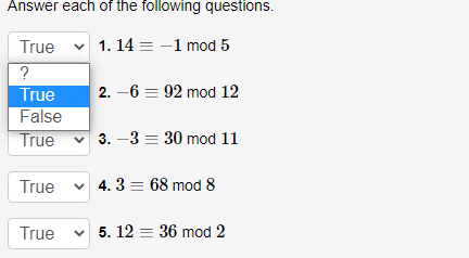 Solved Answer each of the following questions. 1. 14≡−1mod5 | Chegg.com