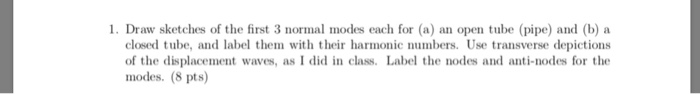 Solved 1. Draw sketches of the first 3 normal modes each for | Chegg.com