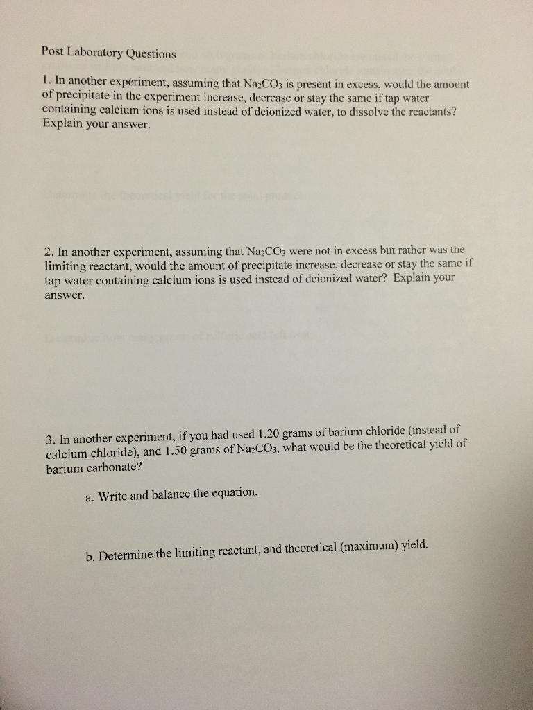 Solved Name Experiment 13 Stoichiometry Report Sheet Section | Chegg.com