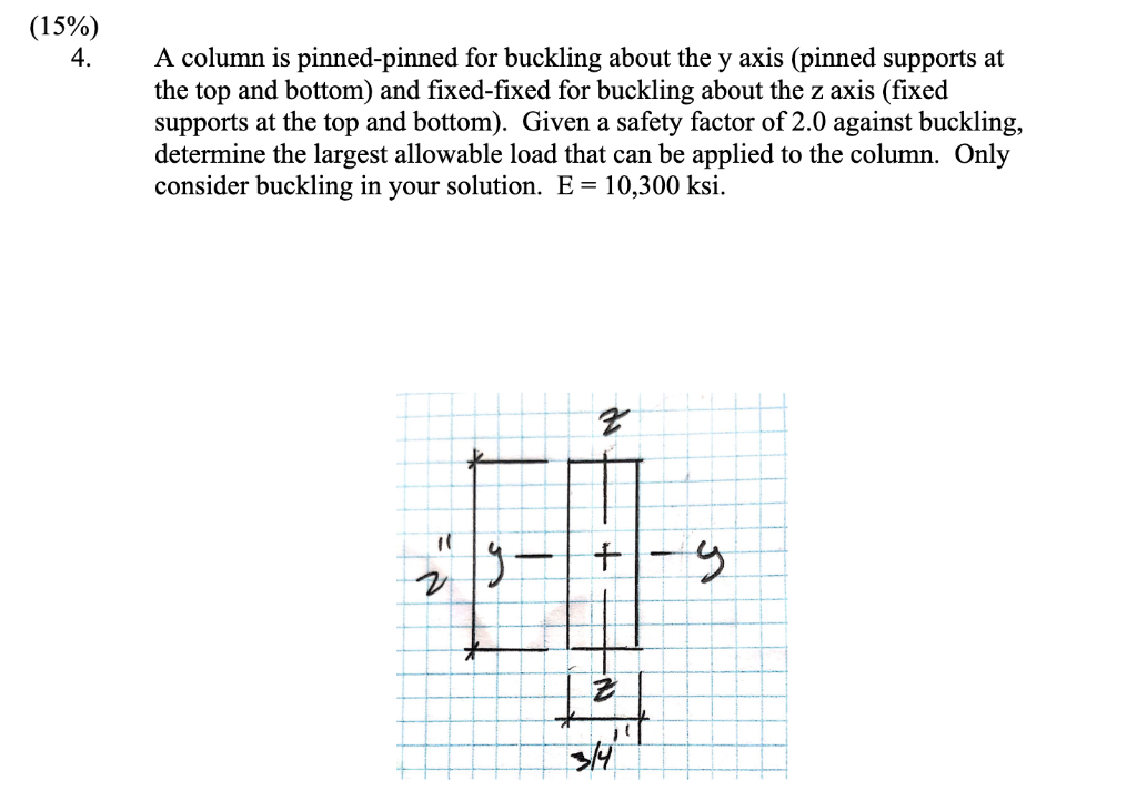 Solved (15%) 4. A column is pinned-pinned for buckling about | Chegg.com