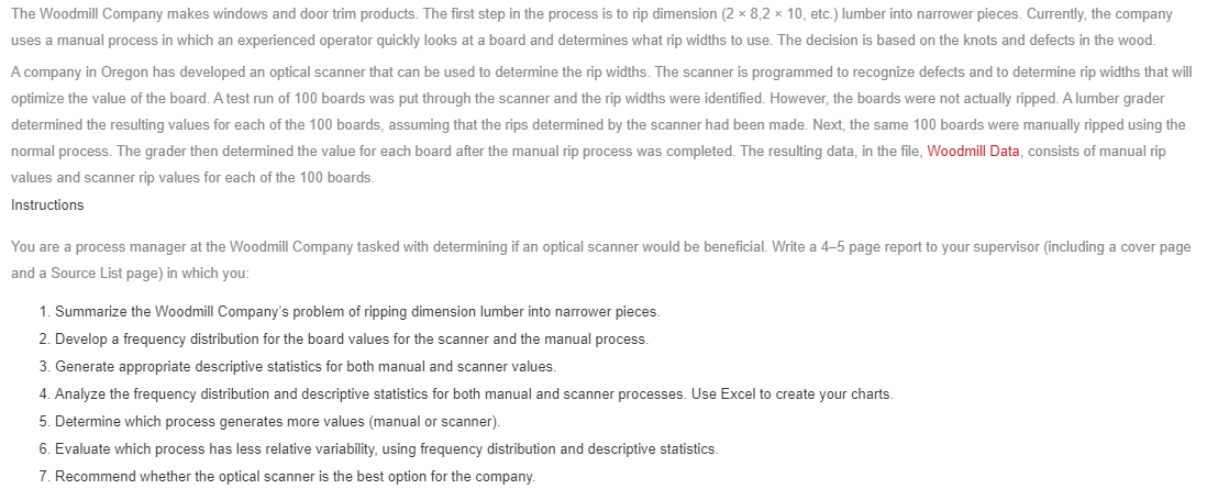 Solved The Woodmill Company makes windows and door trim | Chegg.com